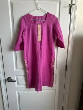 Kurtas | Pretty Indian Outfit 3 Piece Magenta Gold Trim Top Pants And ...
